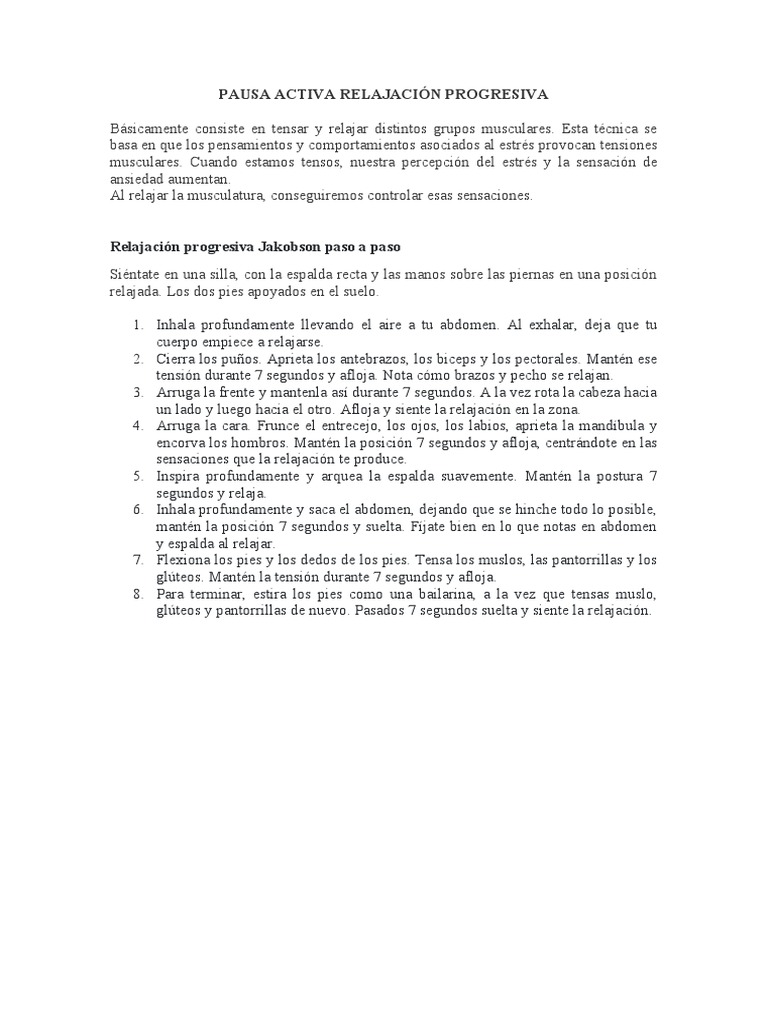Pausa Activa Relajación Progresiva | PDF