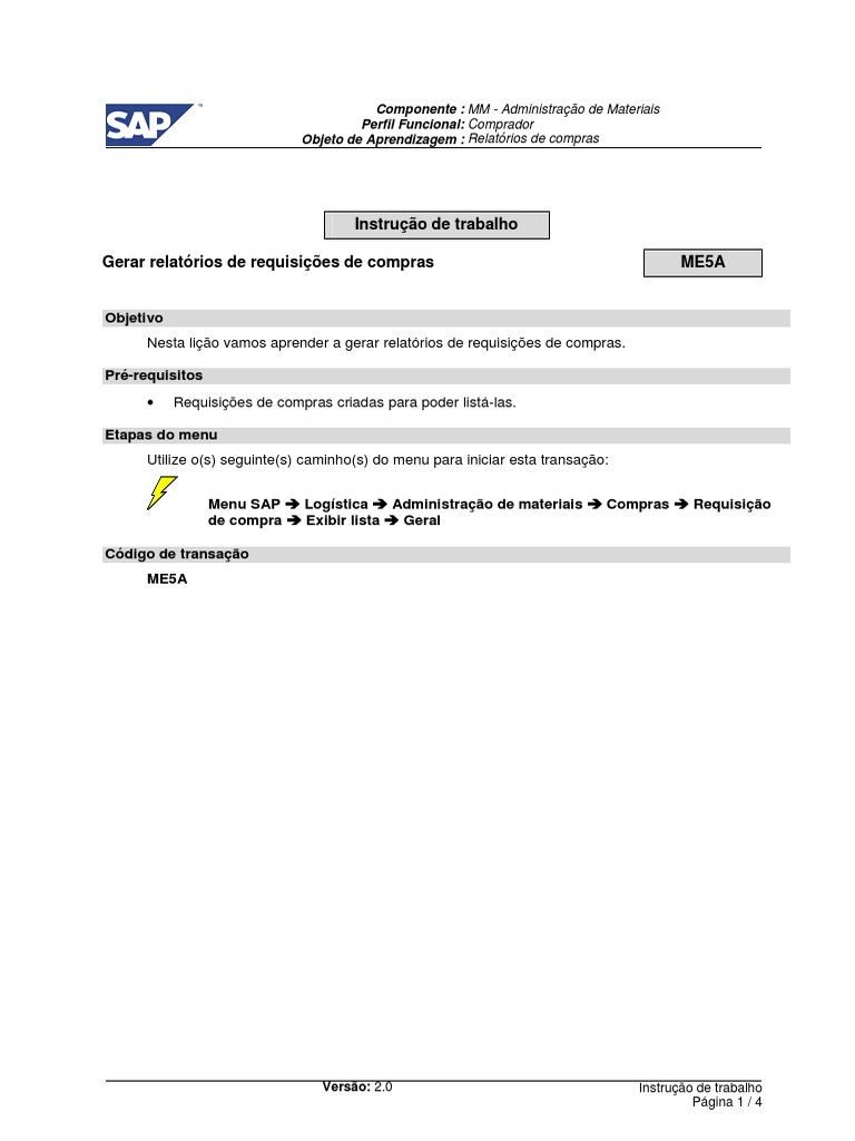 Roteiro - Me5a Gerar Relatorios de Requisicoes de Compras | PDF