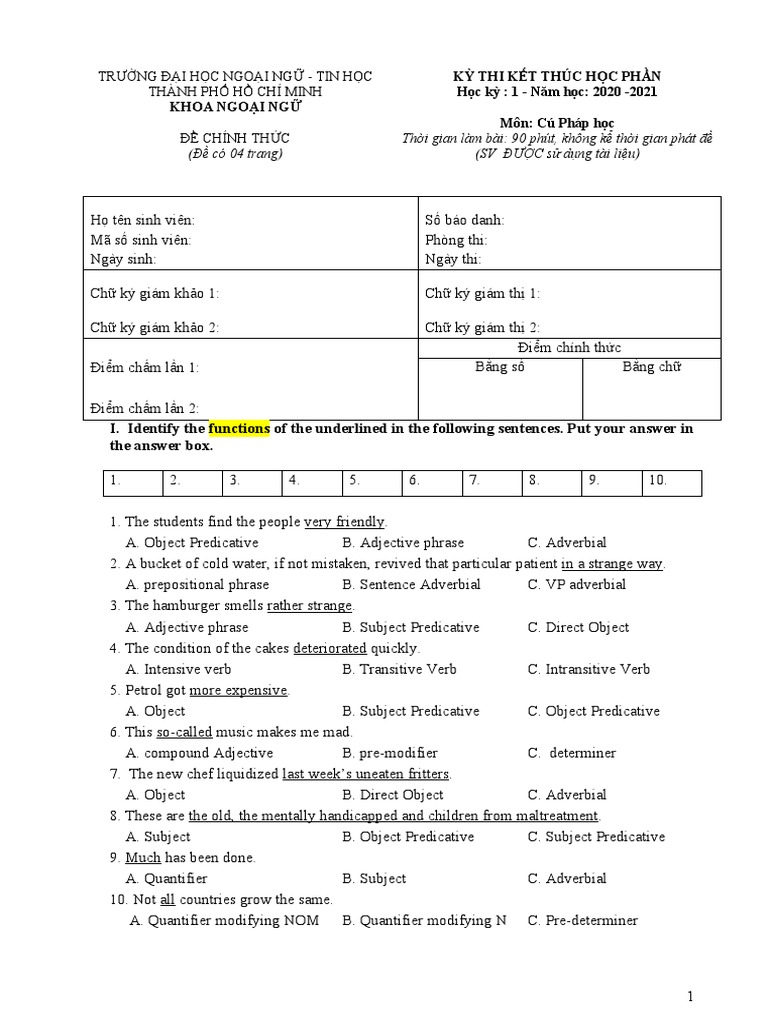 Đề Thi Syntax - 2020 | PDF