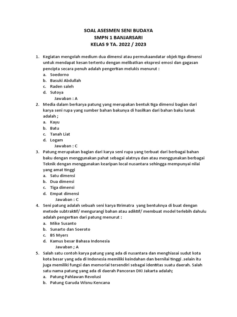 Soal Akm Seni Budaya | PDF | Griya & Taman | Gaya Hidup