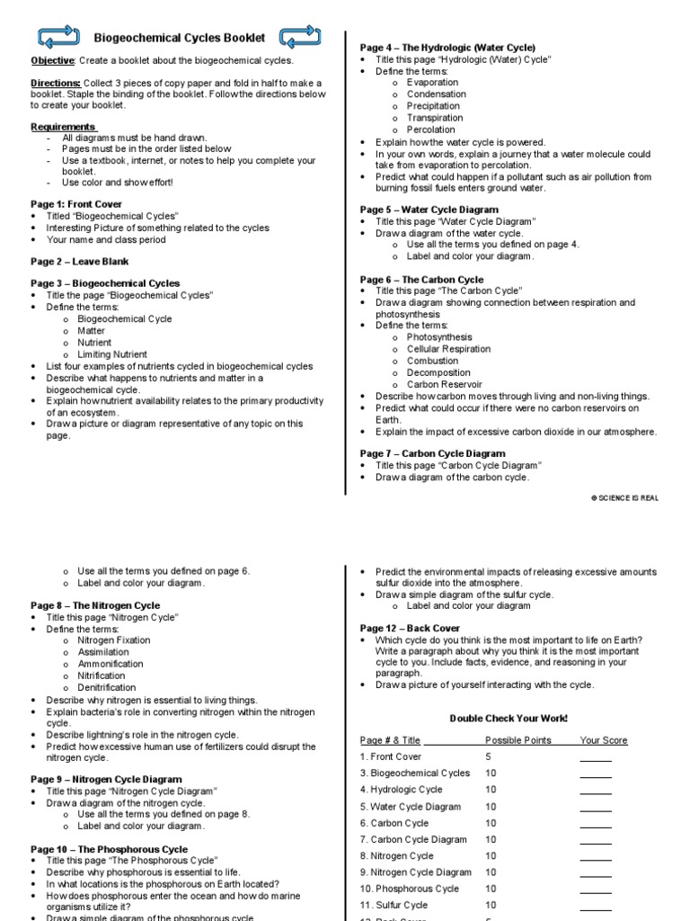Biogeochemical Cycles Booklet Guide | PDF | Carbon Cycle | Ecology