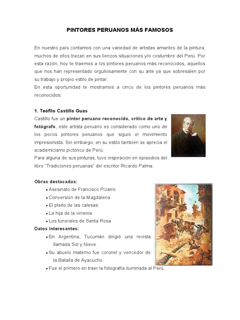 Pintores Peruanos Más Reconocidos | PDF | Pinturas | Vincent Van Gogh