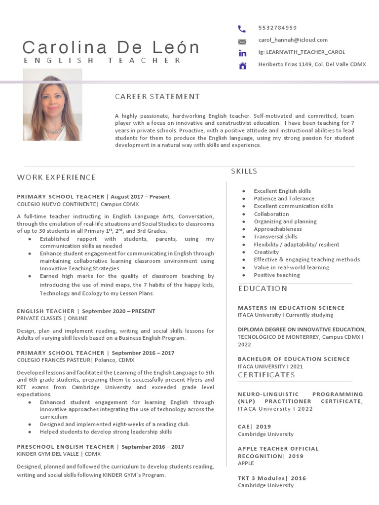 Carol's Resume 2022, English Teacher | PDF