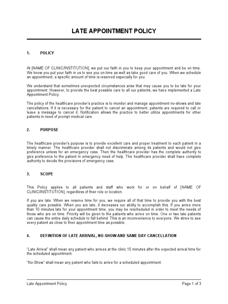 Late Appointment Policy Guide | PDF | Patient | Health Care
