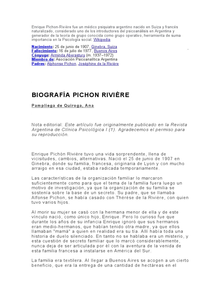 Biografía de Enrique Pichón-Rivière | PDF | Sicología