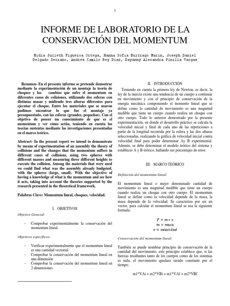 Informe de Conservación Del Momentum Lineal | Descargar gratis PDF | Sistema de coordenadas ...