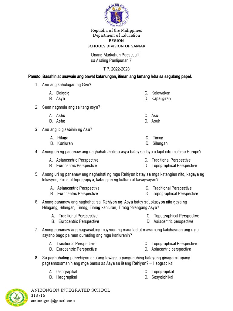 1st Quarter Exam | PDF