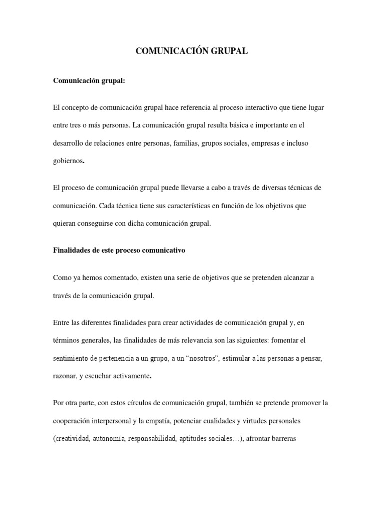 Comunicación grupal | PDF | Comunicación | Ciencias del comportamiento