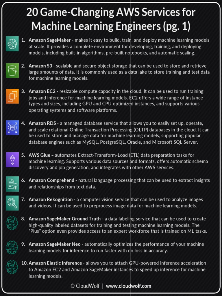 Your 20 AWS Services For ML Engineers Cheatsheet | PDF | Machine ...