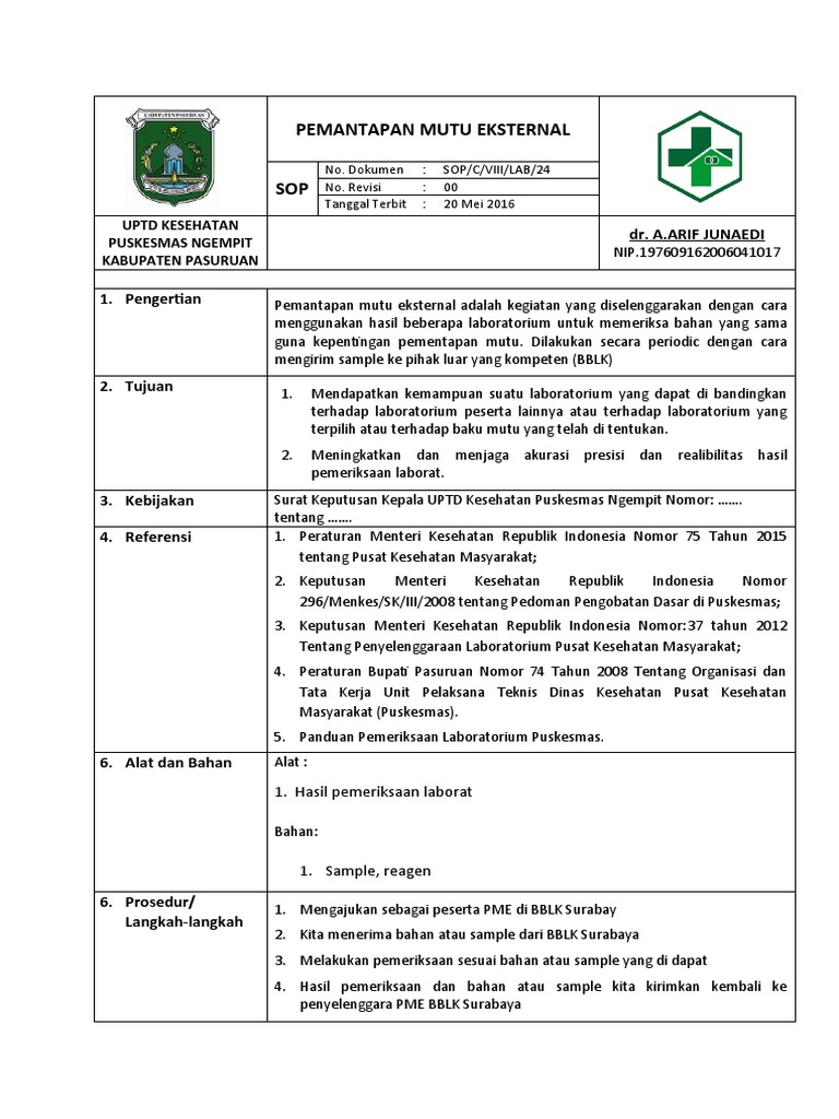 EP 8.1.7.7. SOP Pemantapan Mutu Eksternal | PDF