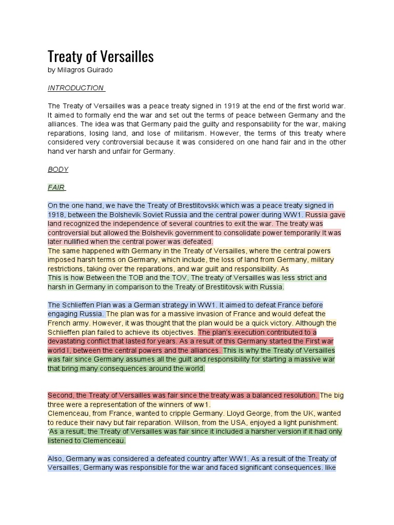 Treaty of Versailles Easy | PDF | Treaty Of Versailles | World War I ...