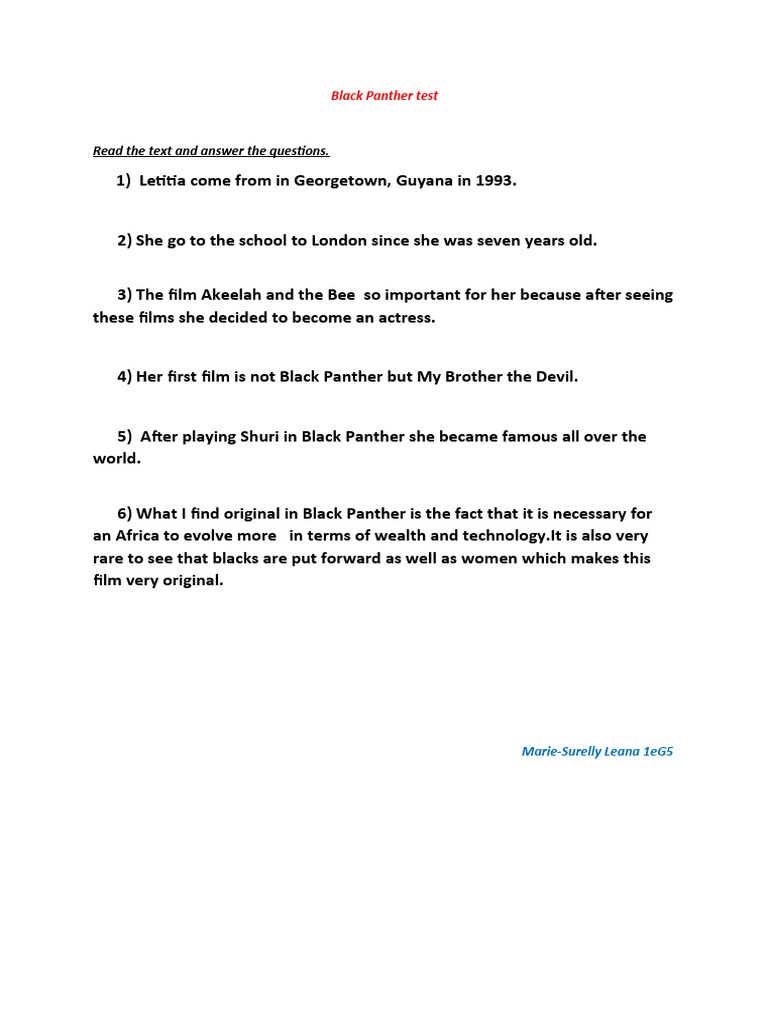 Black Panther Test Reponse | PDF
