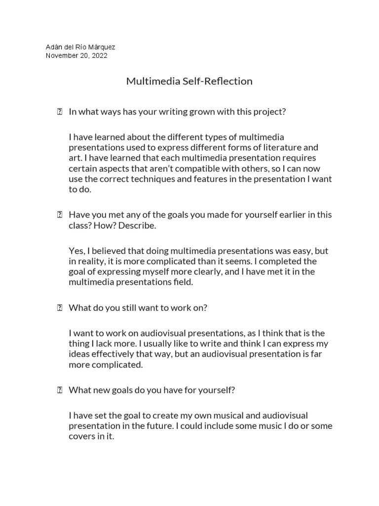 Multimedia Self-Reflection Insights | PDF | Career & Growth