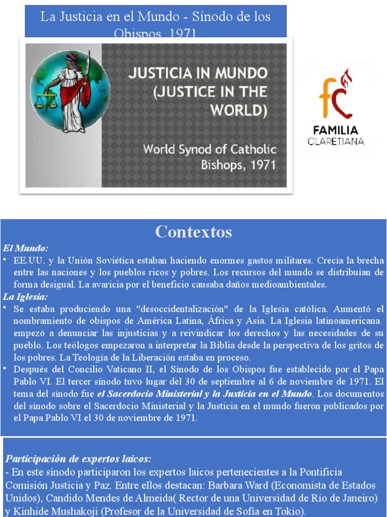 ES La Justicia en el Mundo | PDF | Iglesia Católica | Sínodo