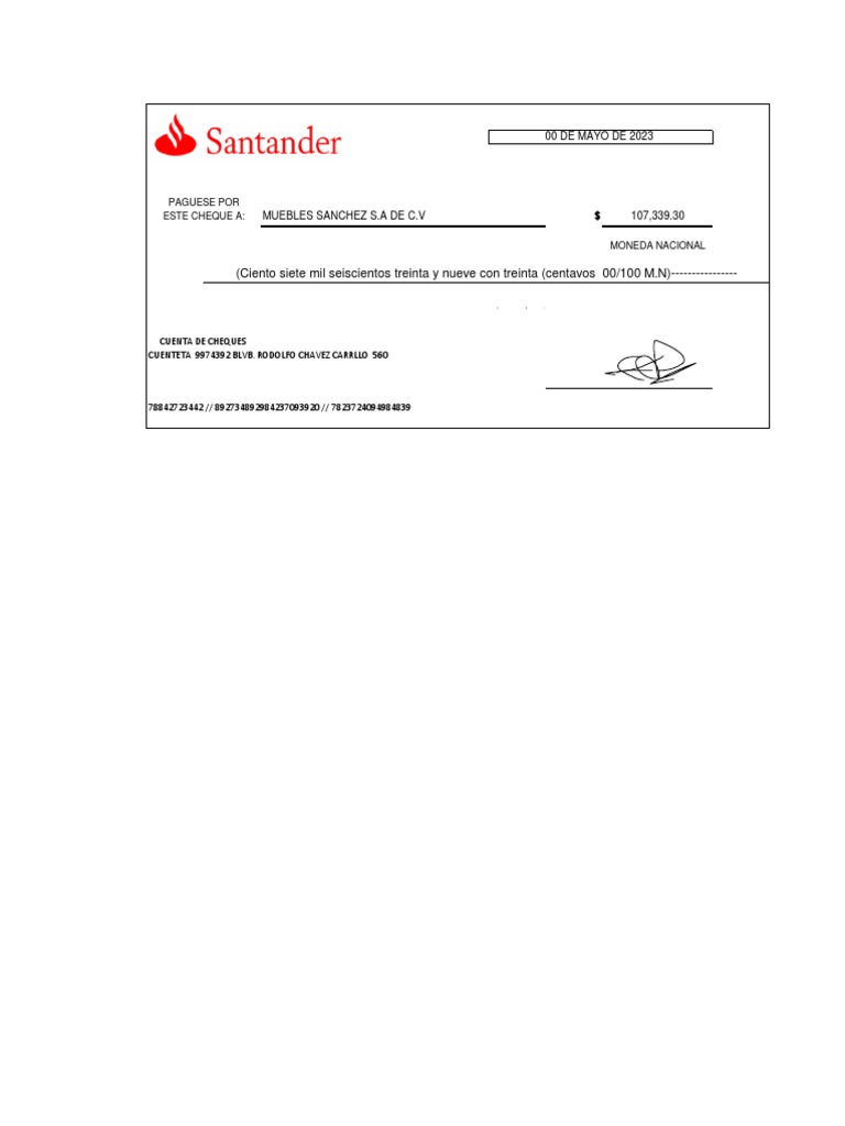 Cheque Santander: Ejemplo y Formato | PDF