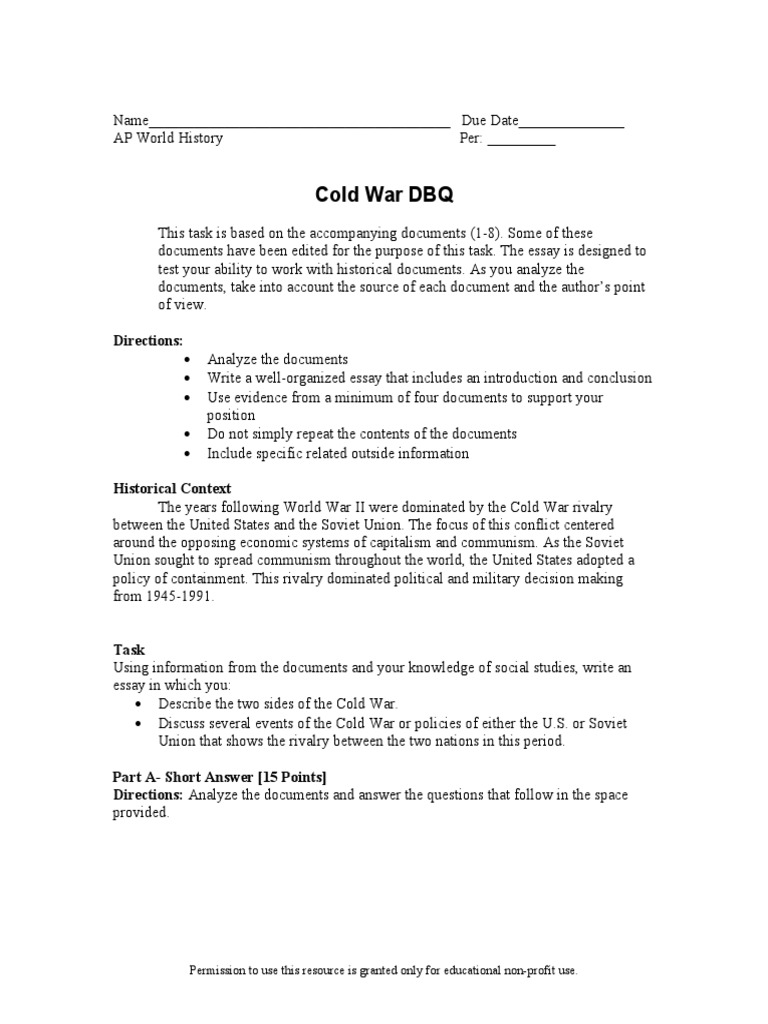 Cold War DBQ | PDF | Cold War | Essays
