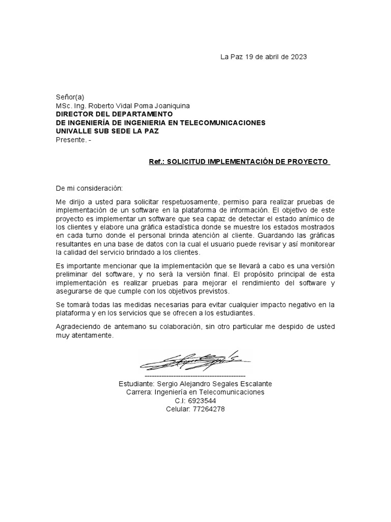 Solicitud Implementacion | PDF