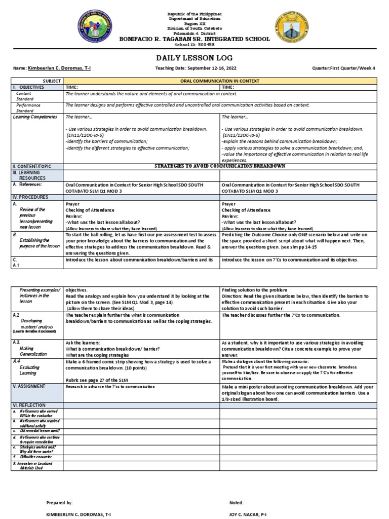 Oral Com DLP Q1 Week 4 | PDF | Learning | Communication