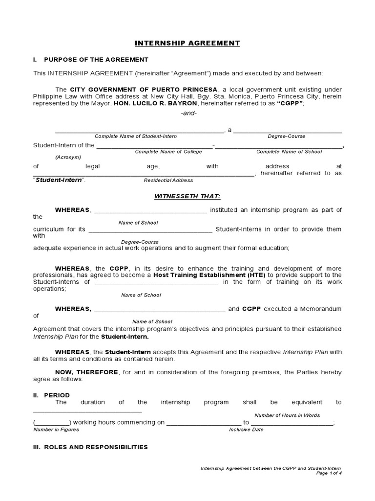 Internship Agreement General Format | PDF | Common Law | Government