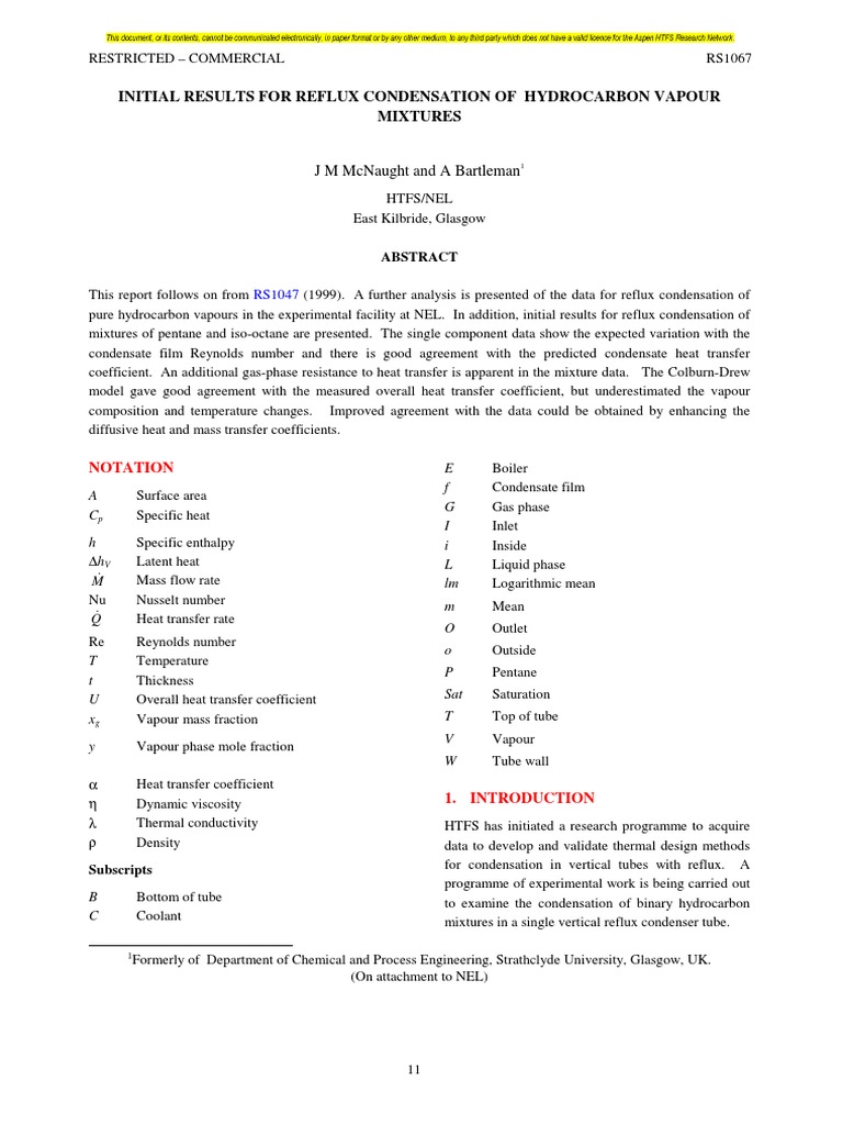 Reflux Condensation of Hydrocarbon Mixtures | PDF | Heat Transfer | Heat