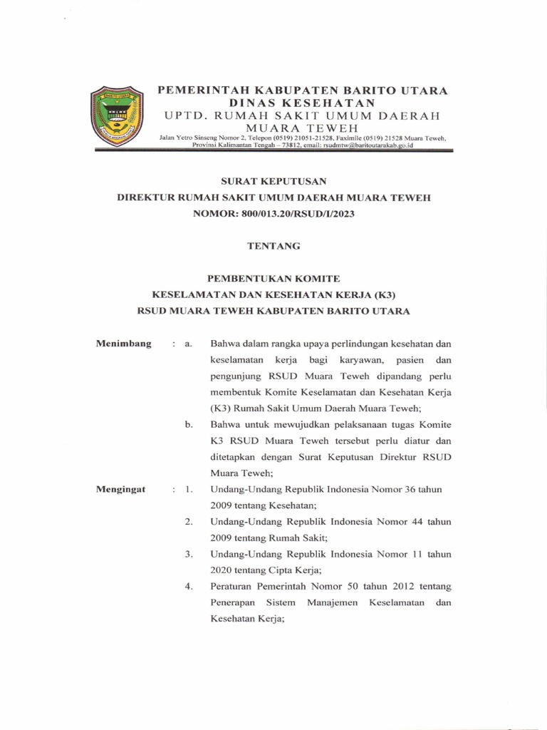Surat Keputusan Komite K3 | PDF