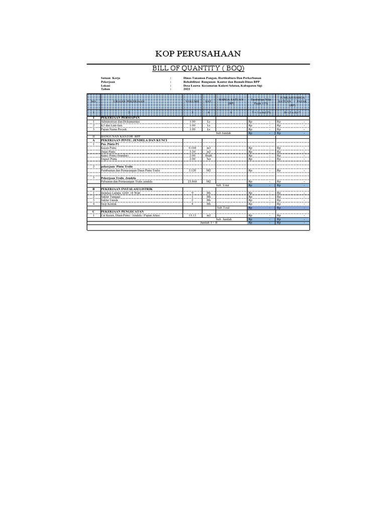 BOQ Kantor Dan Rumah Dinas | PDF