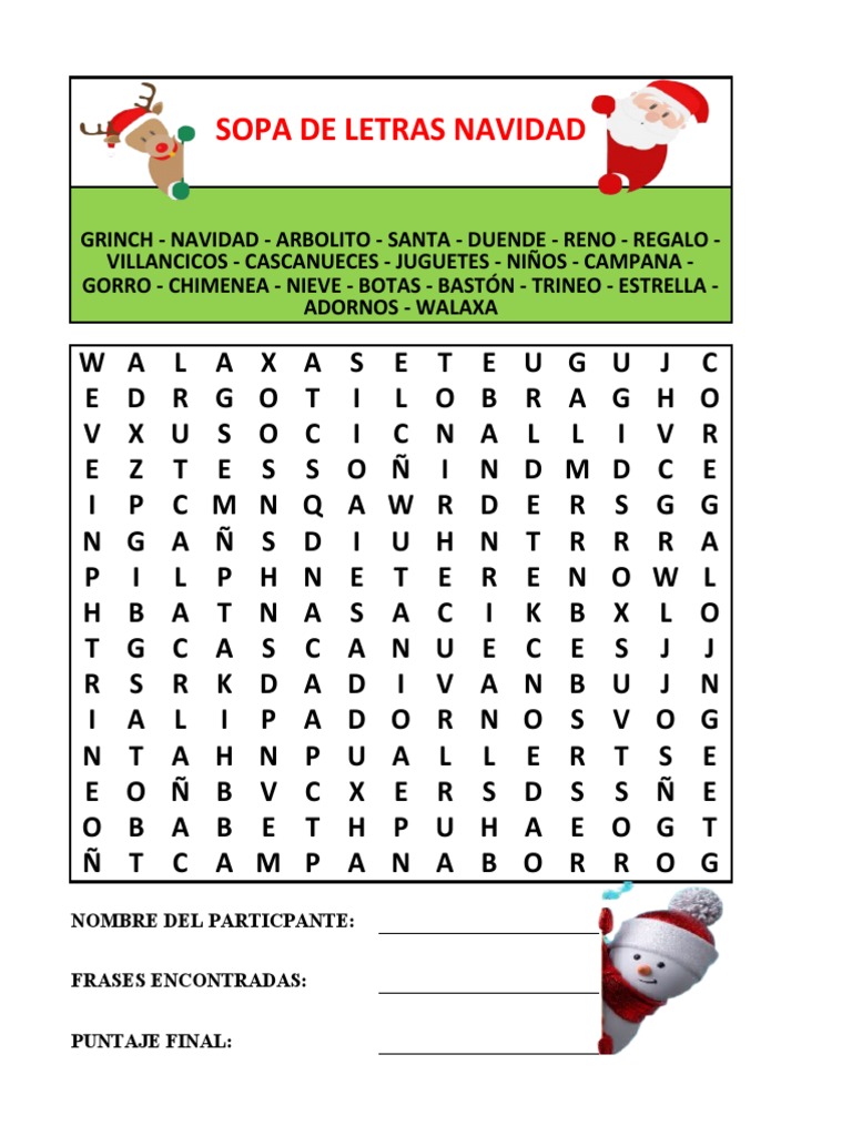 Sopa De Letras Navideña Para Imprimir En Letra Grande SOPA DE LETRAS