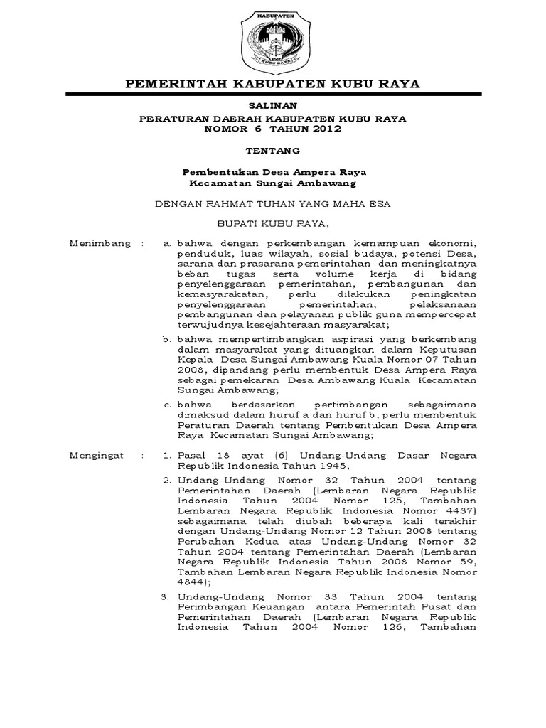 Pembentukan Desa Ampera Raya | PDF