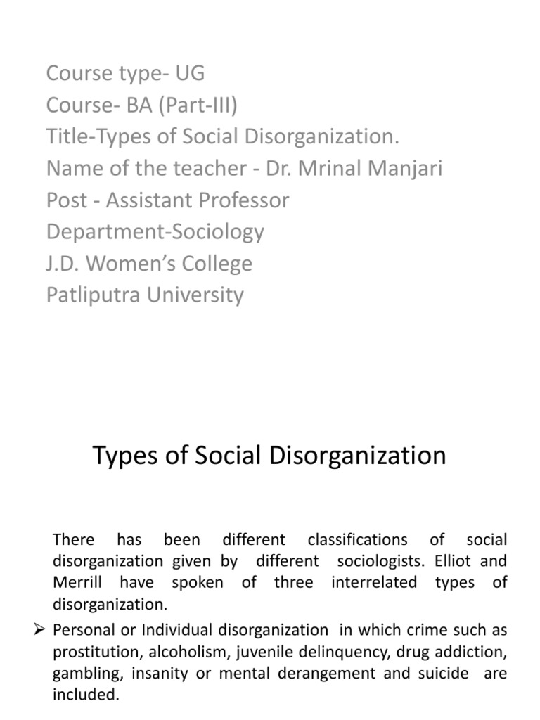 BA - 3rd, Types of Social Disorganization by Mrinal Manjari | PDF ...