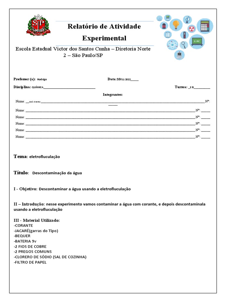 Modelo de Relatório de Atividade Experimental - Feira de Ciências | PDF