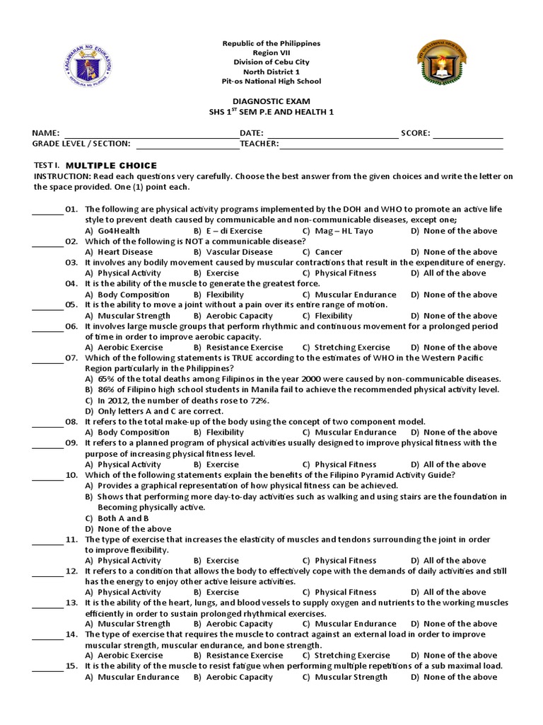 SHS P.E. and Health Diagnostic Exam | PDF | Strength Training ...