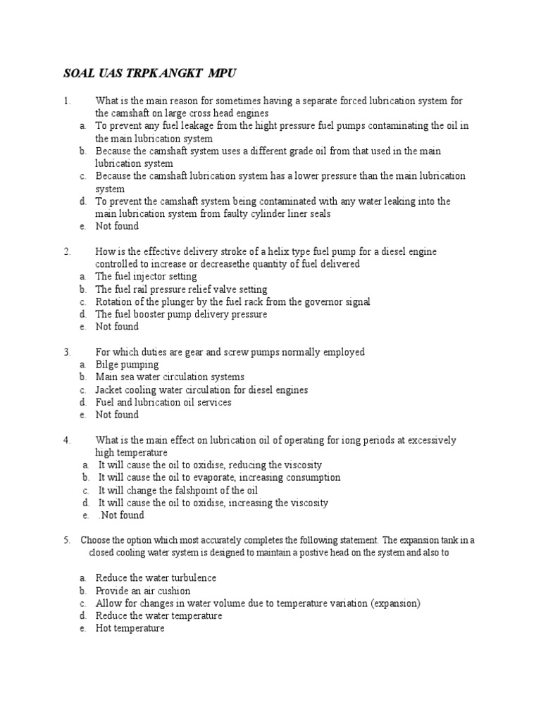Soal Uas TRPK Mpu-1-2 - 2 | PDF | Internal Combustion Engine | Piston