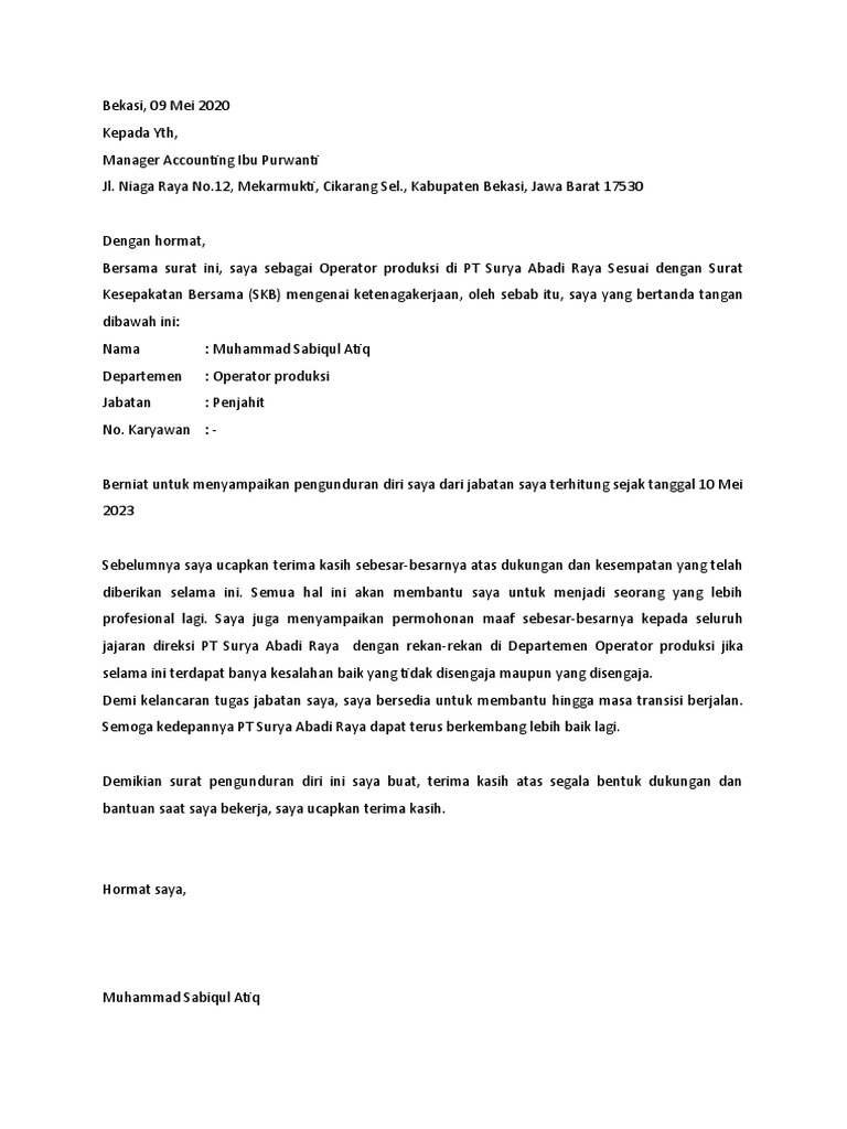 Template Surat Resign | PDF