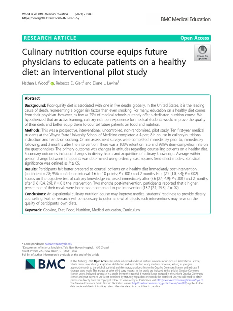 Culinary Nutr Course Equips Future Physicians To Educate Patients On A Healthy Diet (Wood NI Et ...