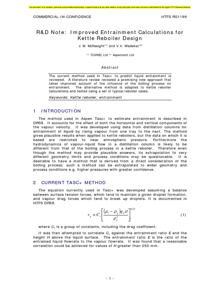 Kettle Reboiler Entrainment Calculations | PDF | Drop (Liquid) | Boiling