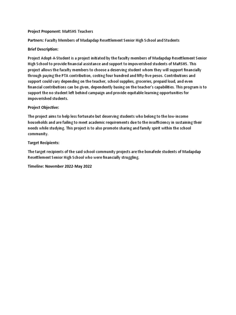 Project Proposal Template - Deped - Fromat | PDF