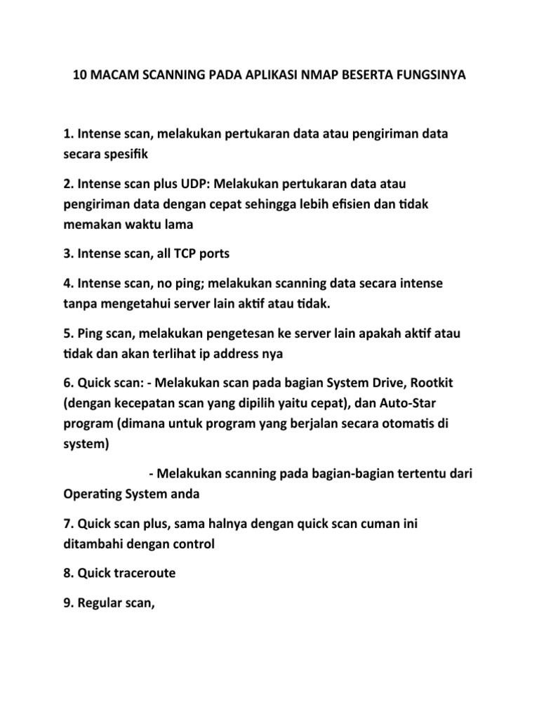 10 Macam Scanning Pada Aplikasi Nmap Beserta Fungsinya | PDF