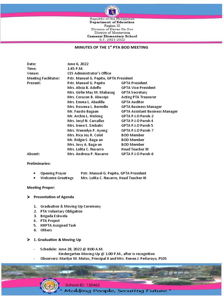 MINUTES OF 1st BOD MEETING-2021-2022 | PDF