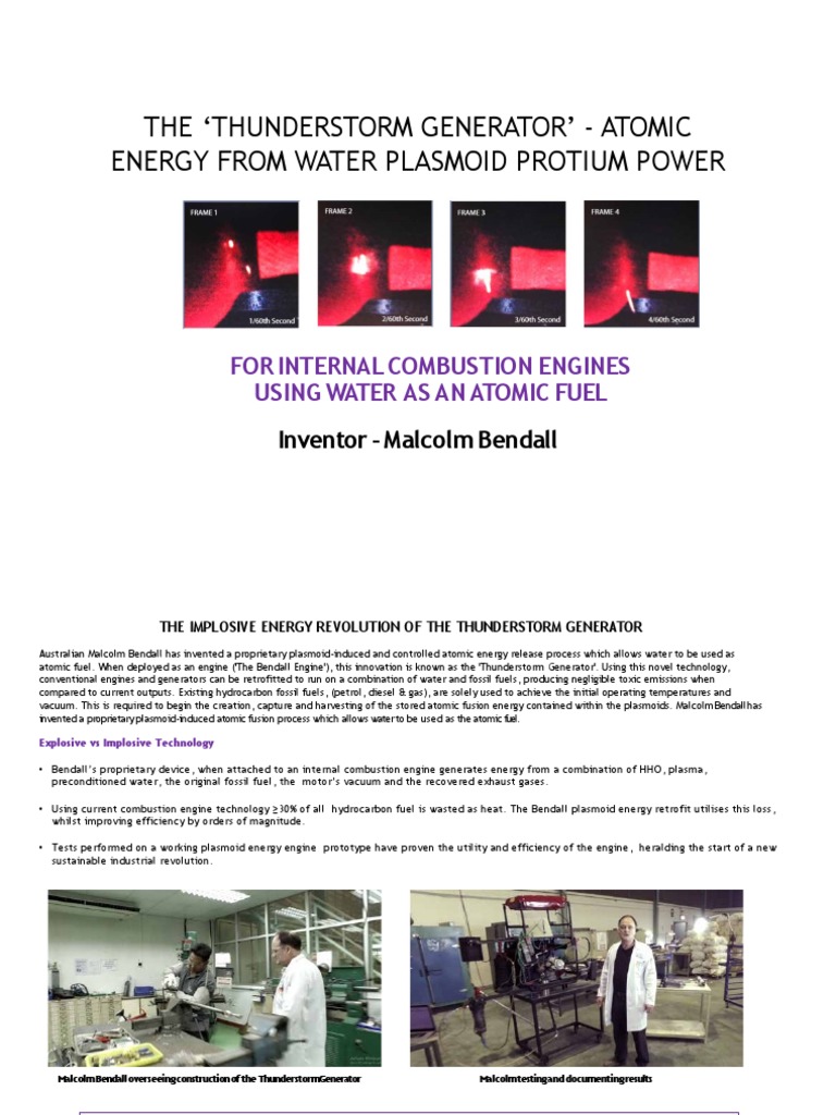 The Thunderstorm Generator' - Atomic Energy From Water Plasmoid Protium Power | PDF