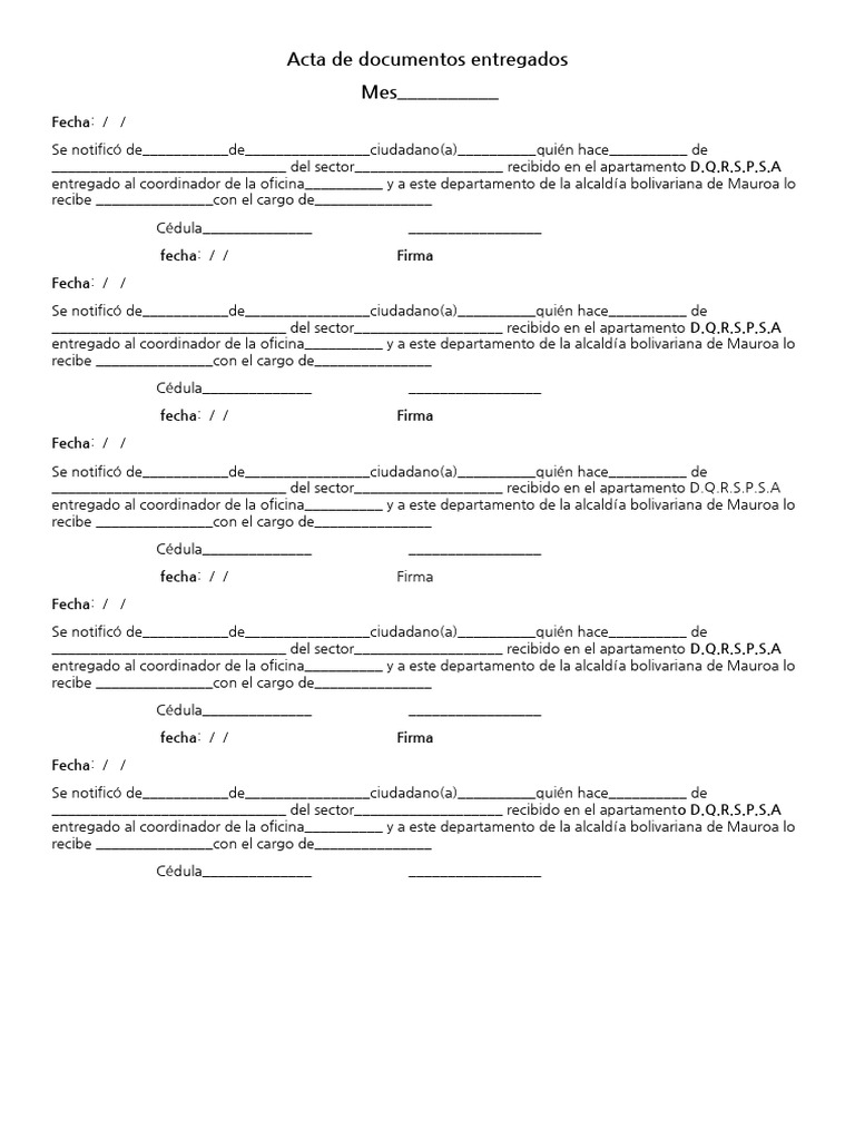 Acta de Documentos Entregados | PDF