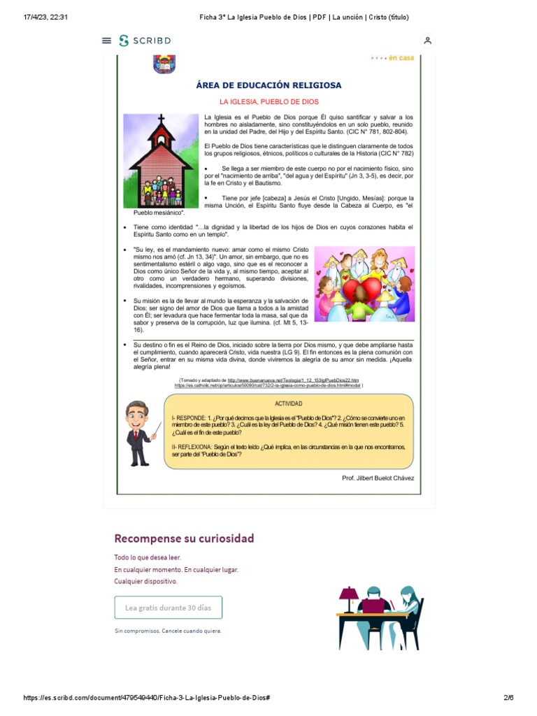 Ficha 3° La Iglesia Pueblo de Dios - PDF - La Unción - Cristo (Título) | PDF