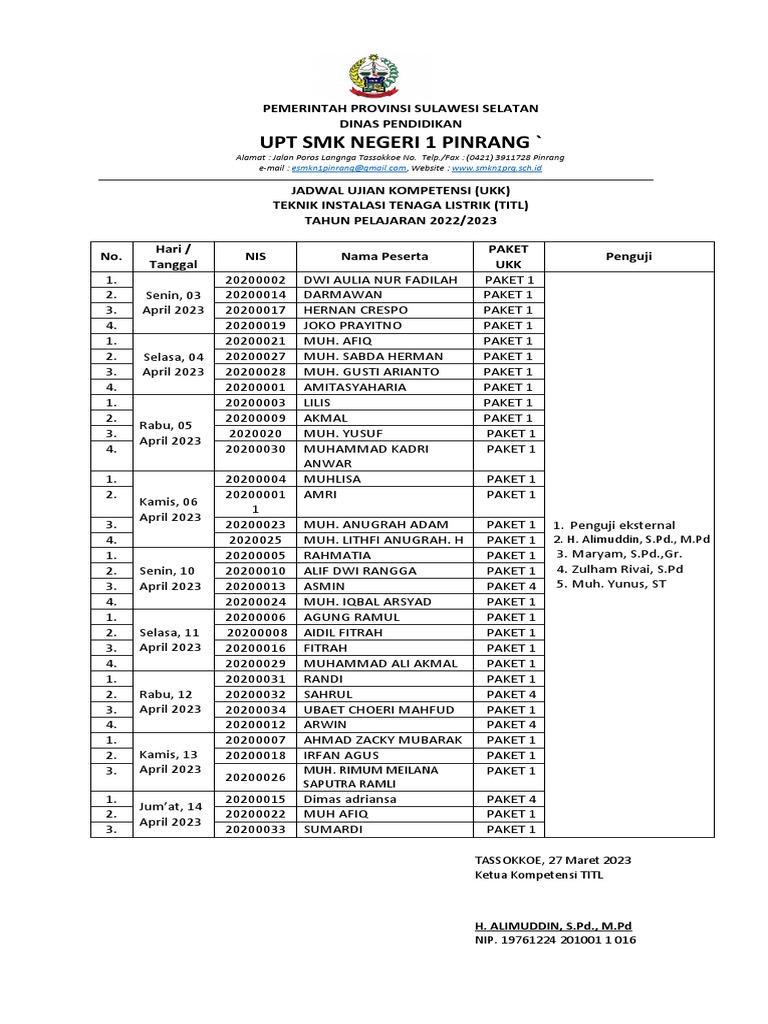 Jadwal UKK Titl | PDF