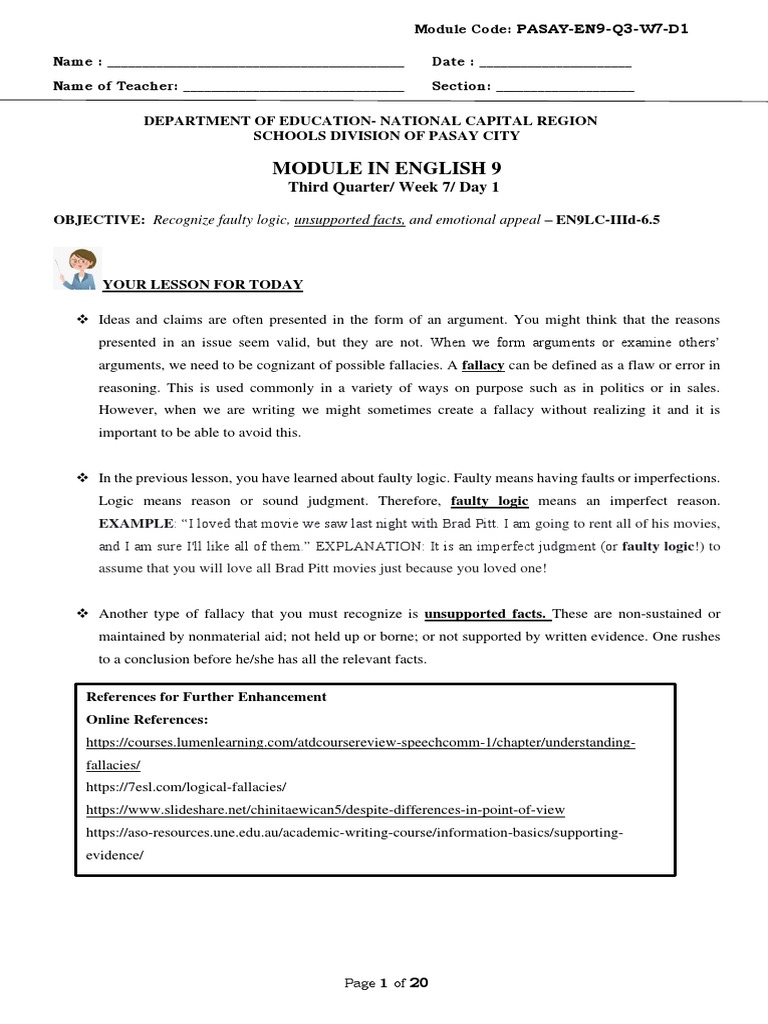 2 English 9 - Q3 - W7 | PDF | Fallacy | Argument