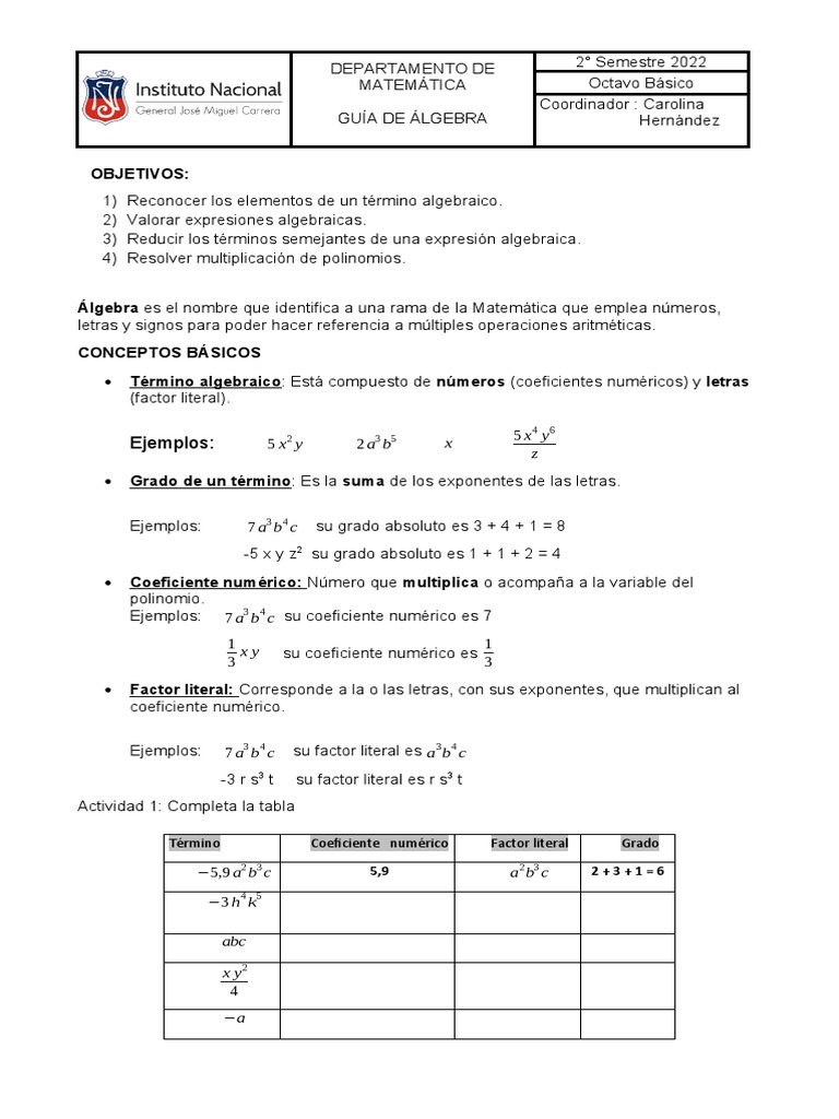 Guía De álgebra Descargar Gratis Pdf Multiplicación álgebra