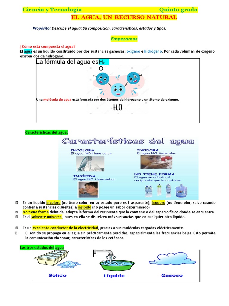 El Agua, Un Recurso Natural 5° Grado | PDF | Agua | Física Aplicada e ...