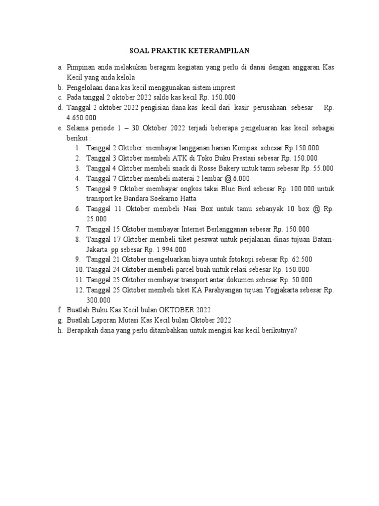 Soal Praktik Keterampilan Laporan Metode Imprest | PDF