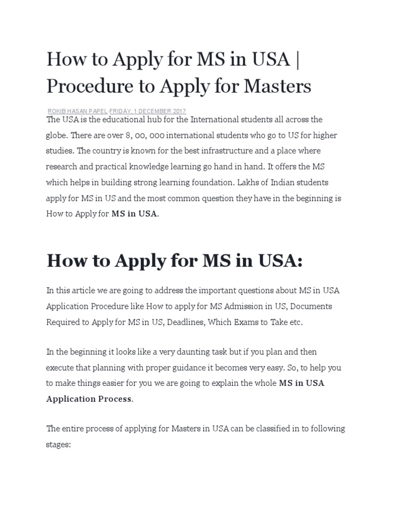 Procedure To Apply For Masters | PDF | University And College Admission ...