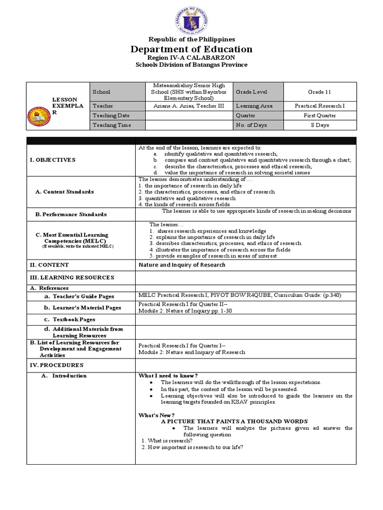 SHS-IDEA-LESSON-EXEMPLAR pr1 | PDF