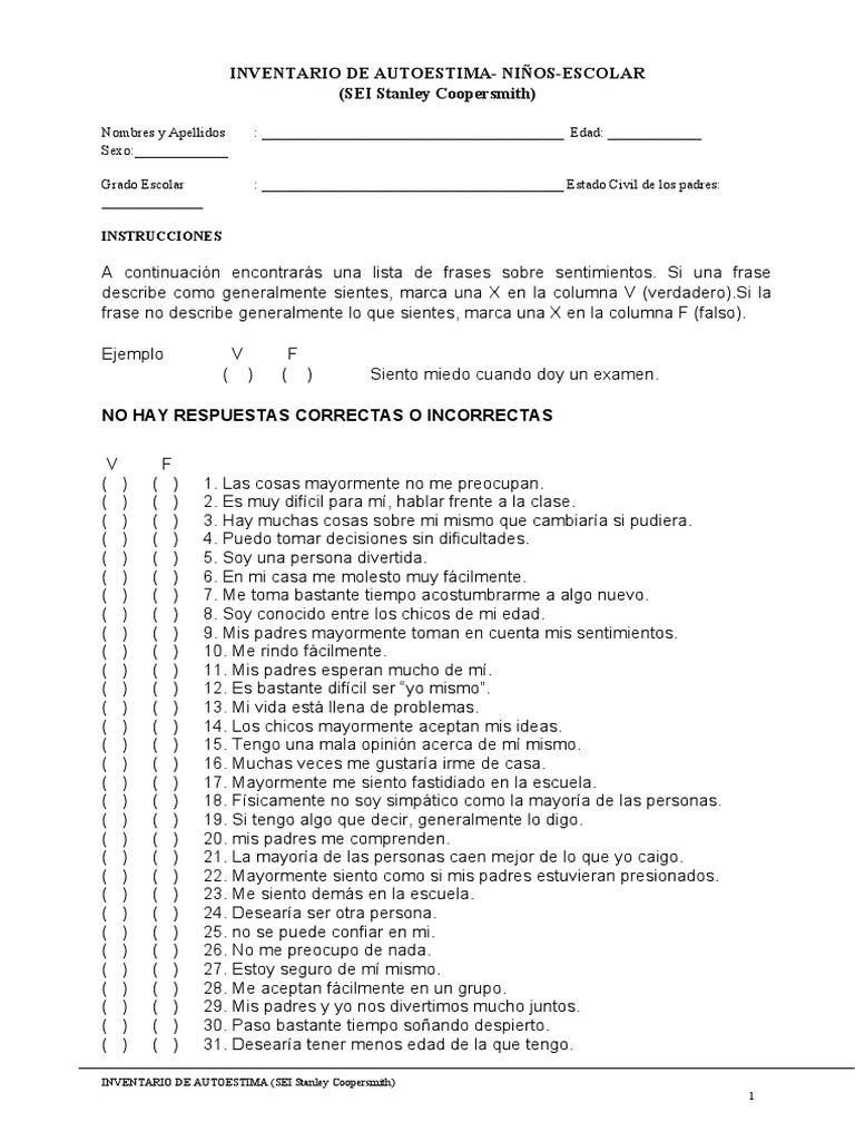 Inventario-de-Coopersmith-Cuadernillo | PDF