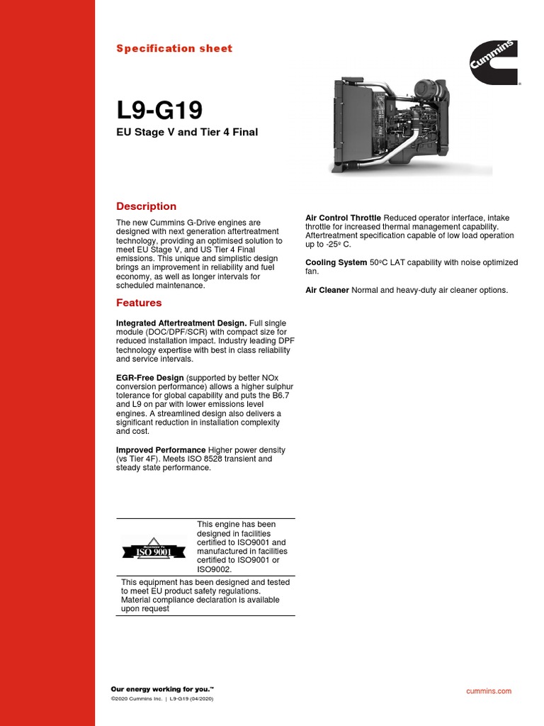 EU Stage V and Tier 4 Final: Specification Sheet | PDF